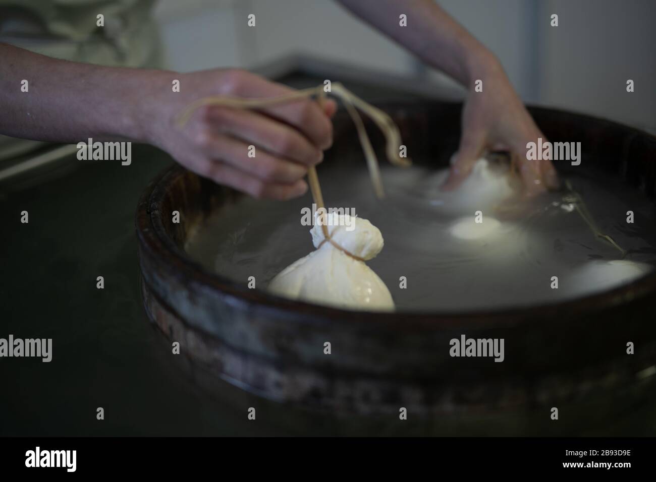 traditional farm mozzarella cheese manual preparation Stock Photo - Alamy