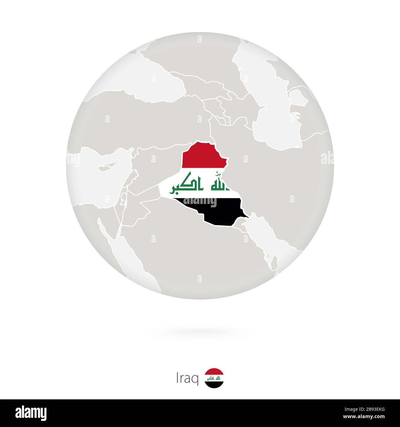 Map of Iraq and national flag in a circle. Iraq map contour with flag ...