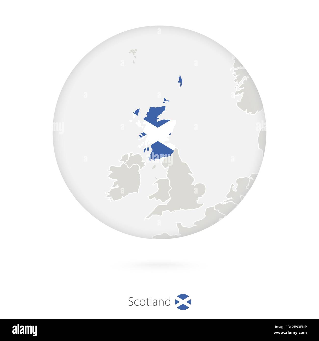 Map of Scotland and national flag in a circle. Scotland map contour ...