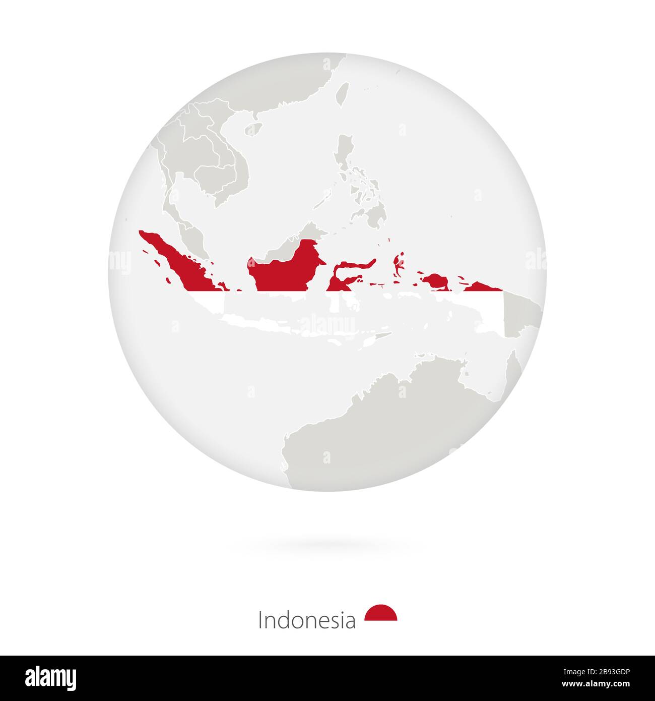 Map of Indonesia and national flag in a circle. Indonesia map contour ...