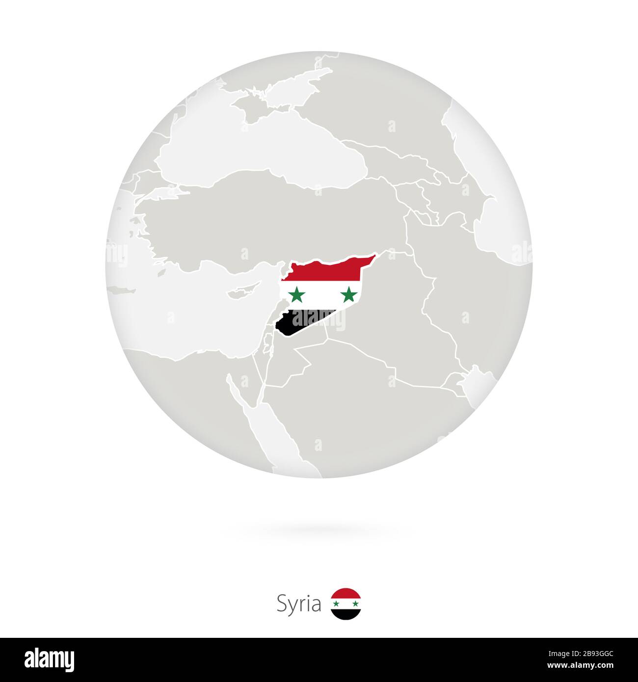 Map of Syria and national flag in a circle. Syria map contour with flag ...
