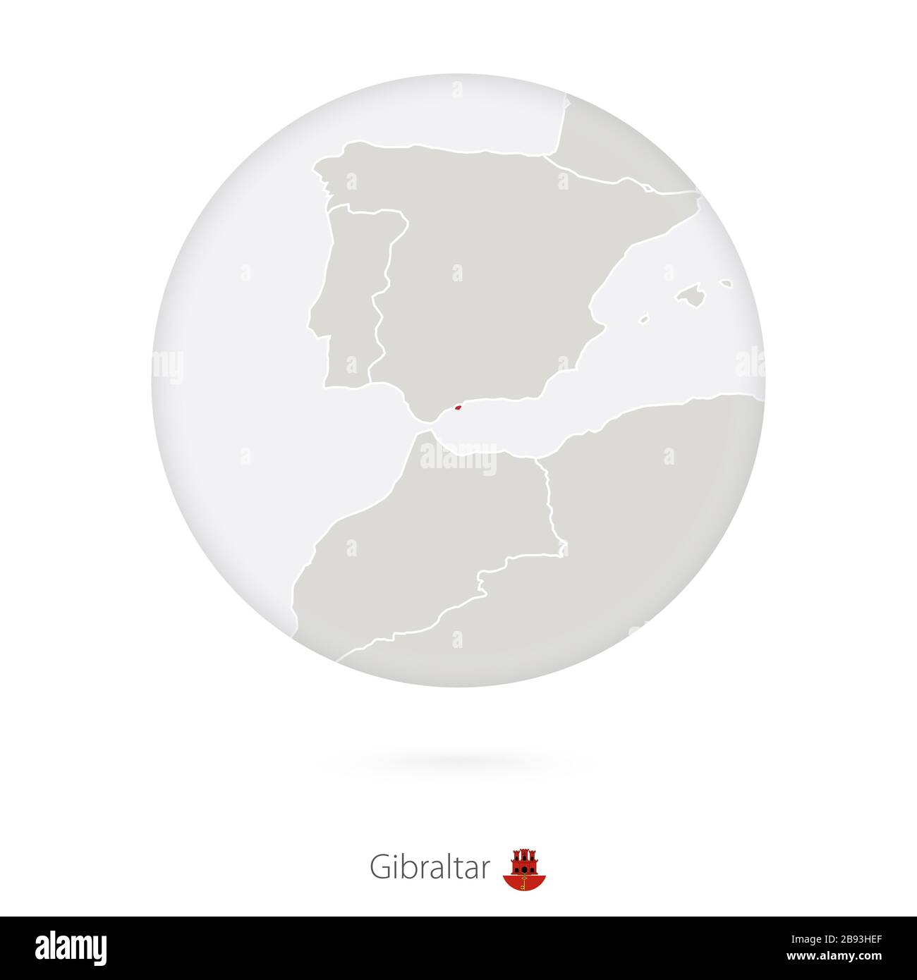 Map of Gibraltar and national flag in a circle. Gibraltar map contour ...