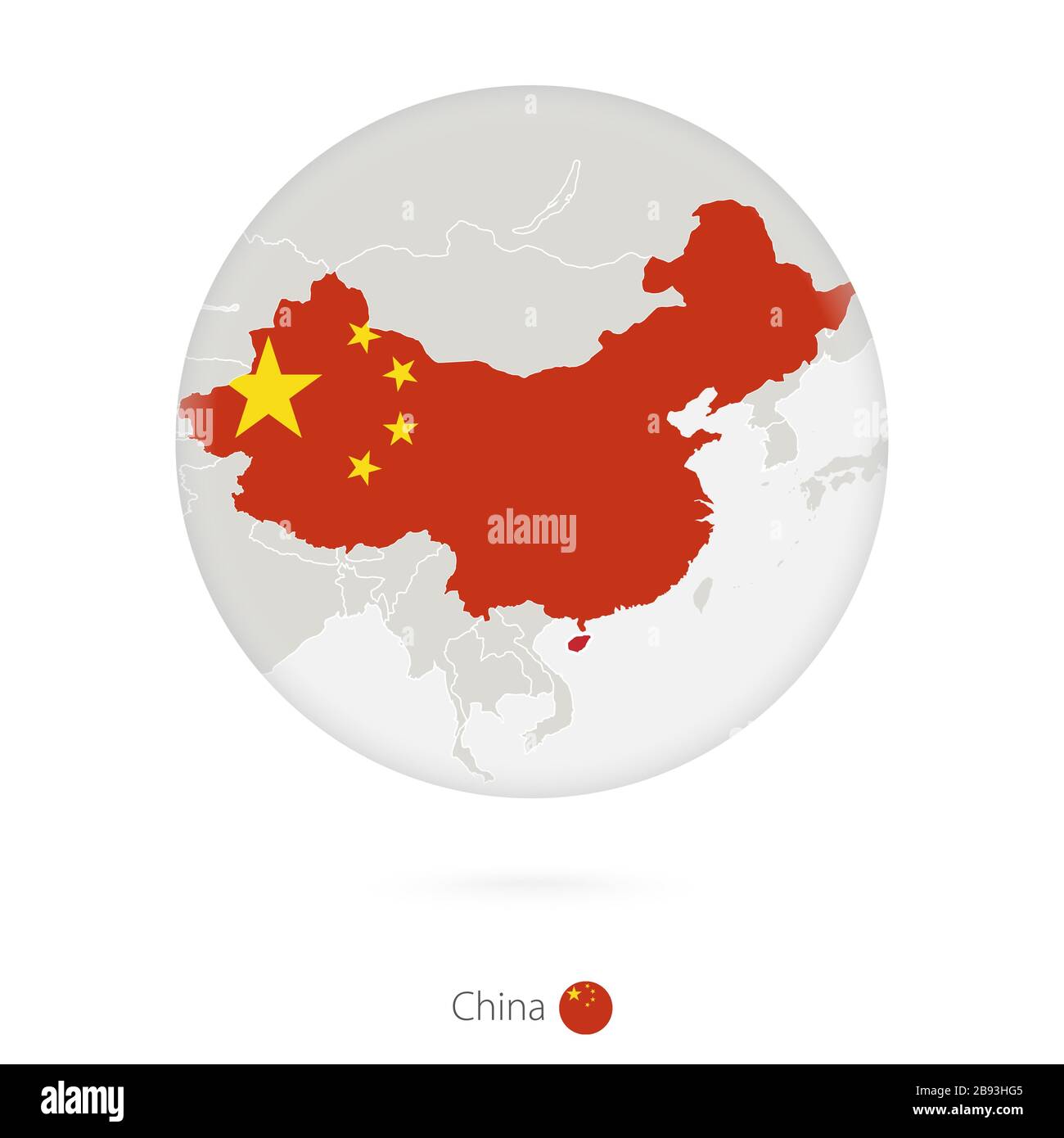 Map of China and national flag in a circle. China map contour with flag ...