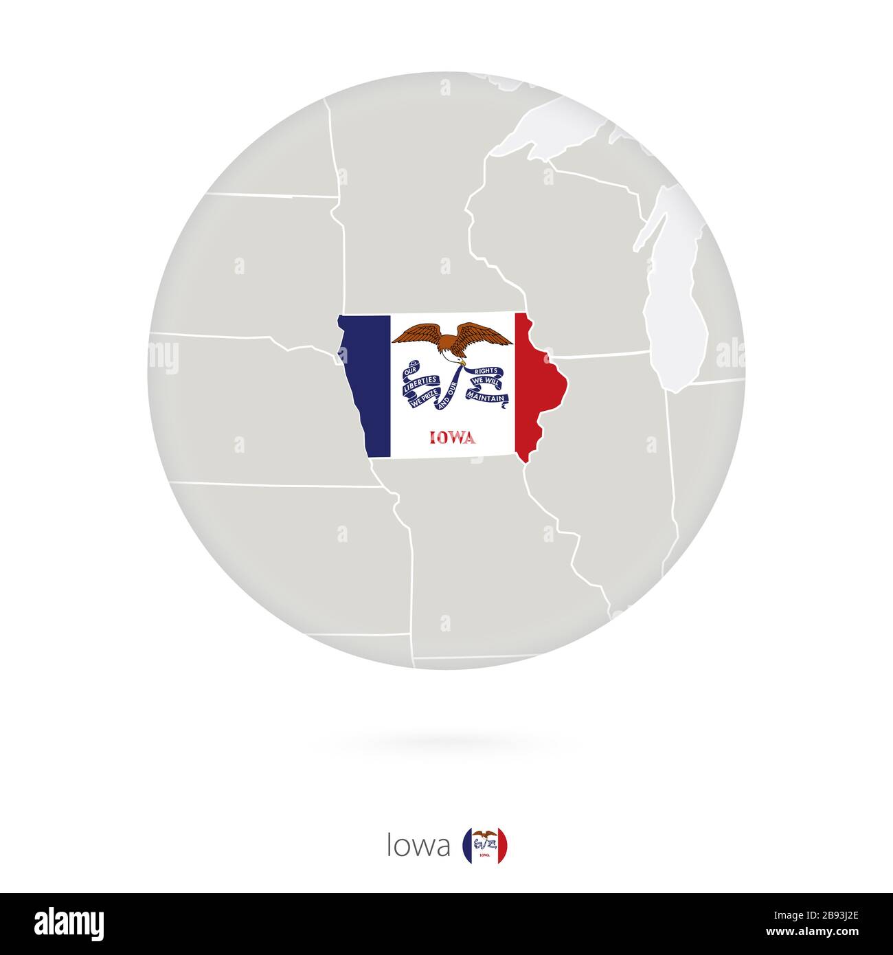 Map of Iowa State and flag in a circle. Iowa US State map contour with ...