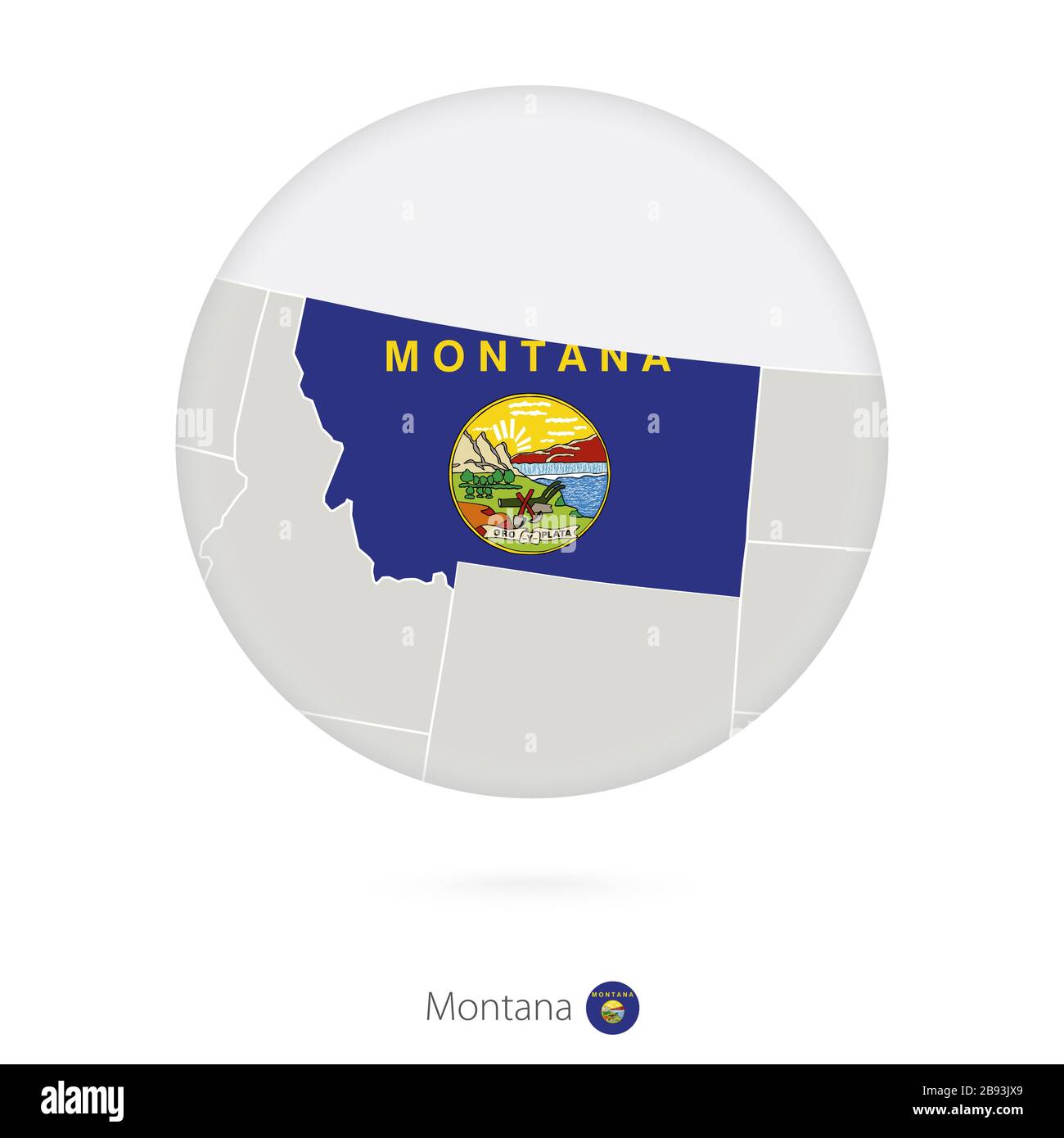 Map of Montana State and flag in a circle. Montana US State map contour ...