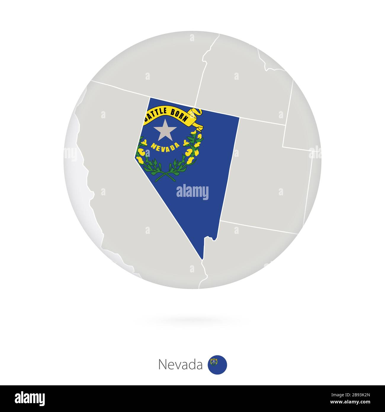 Map of Nevada State and flag in a circle. Nevada US State map contour ...