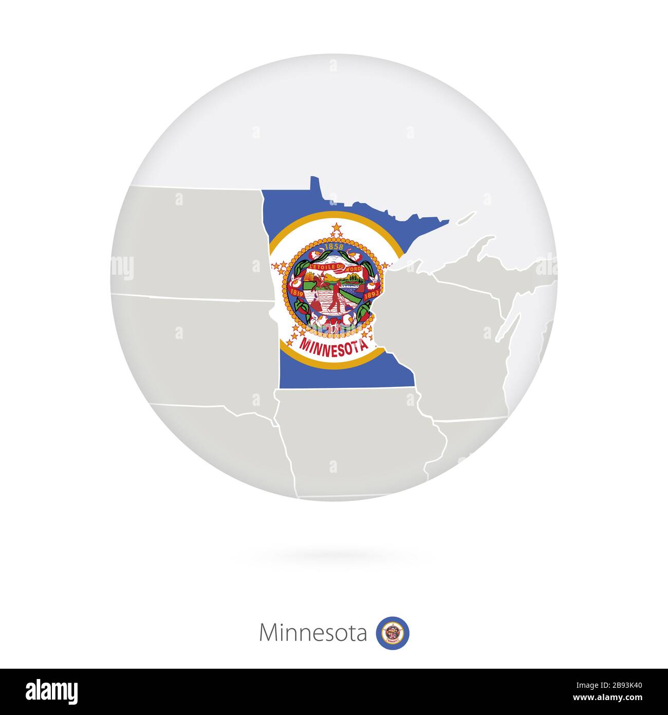 Map of Minnesota State and flag in a circle. Minnesota US State map ...