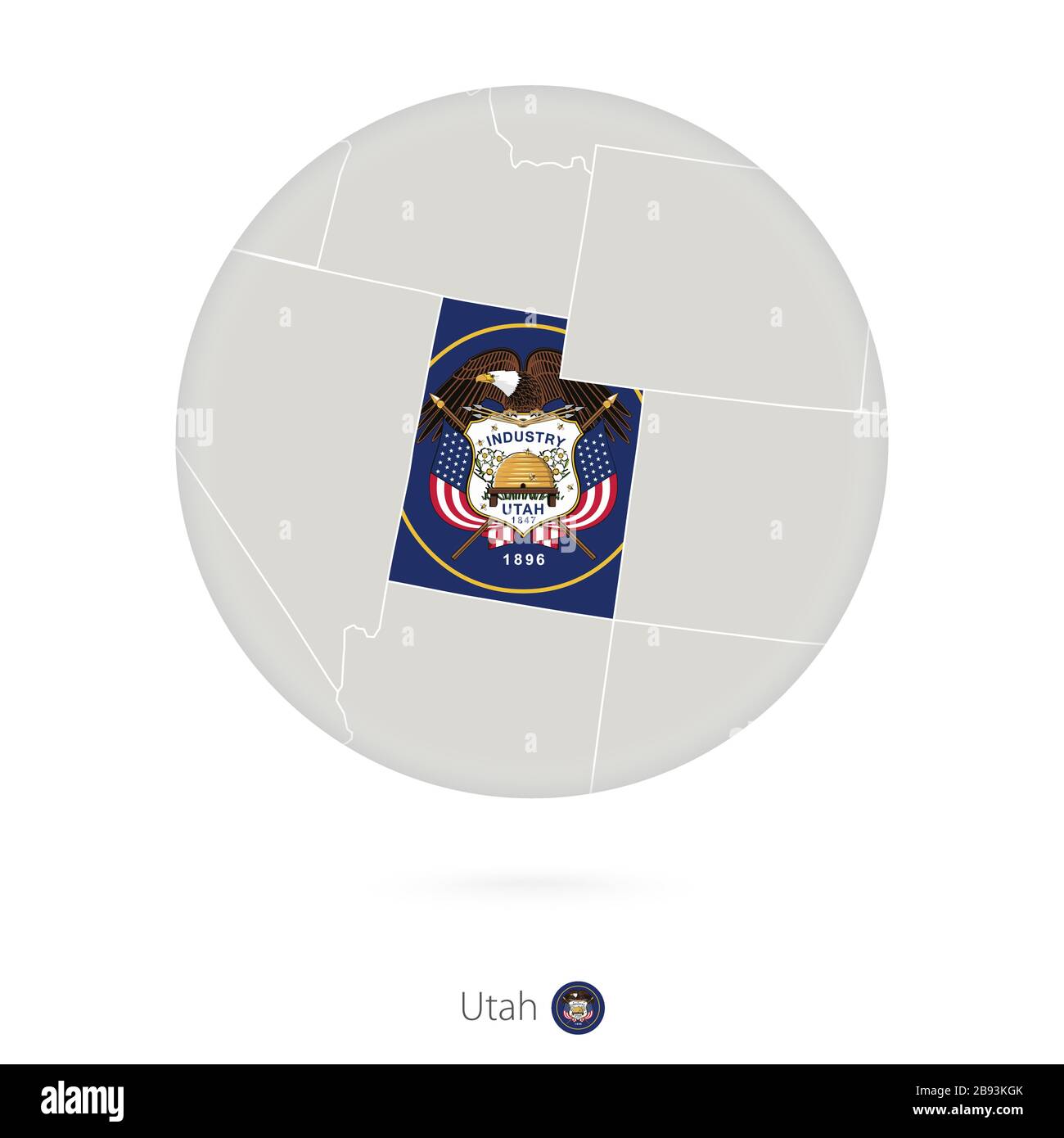 Map of Utah State and flag in a circle. Utah US State map contour with ...