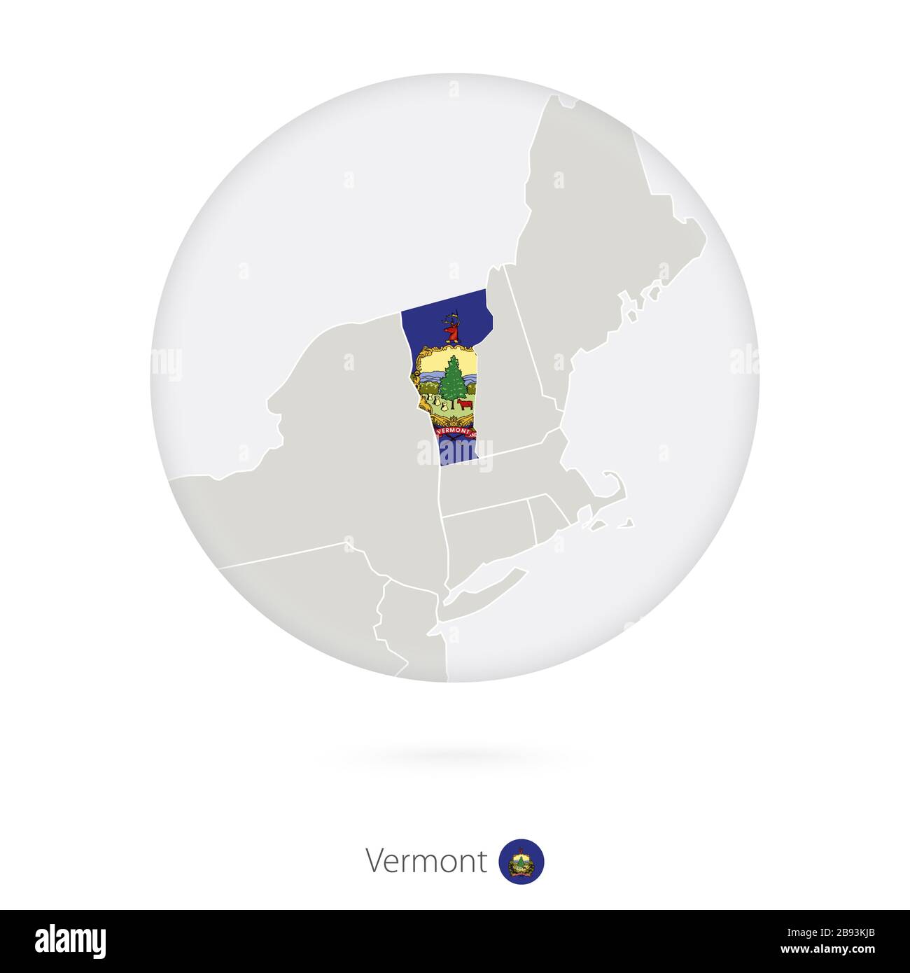 Map of Vermont State and flag in a circle. Vermont US State map contour ...
