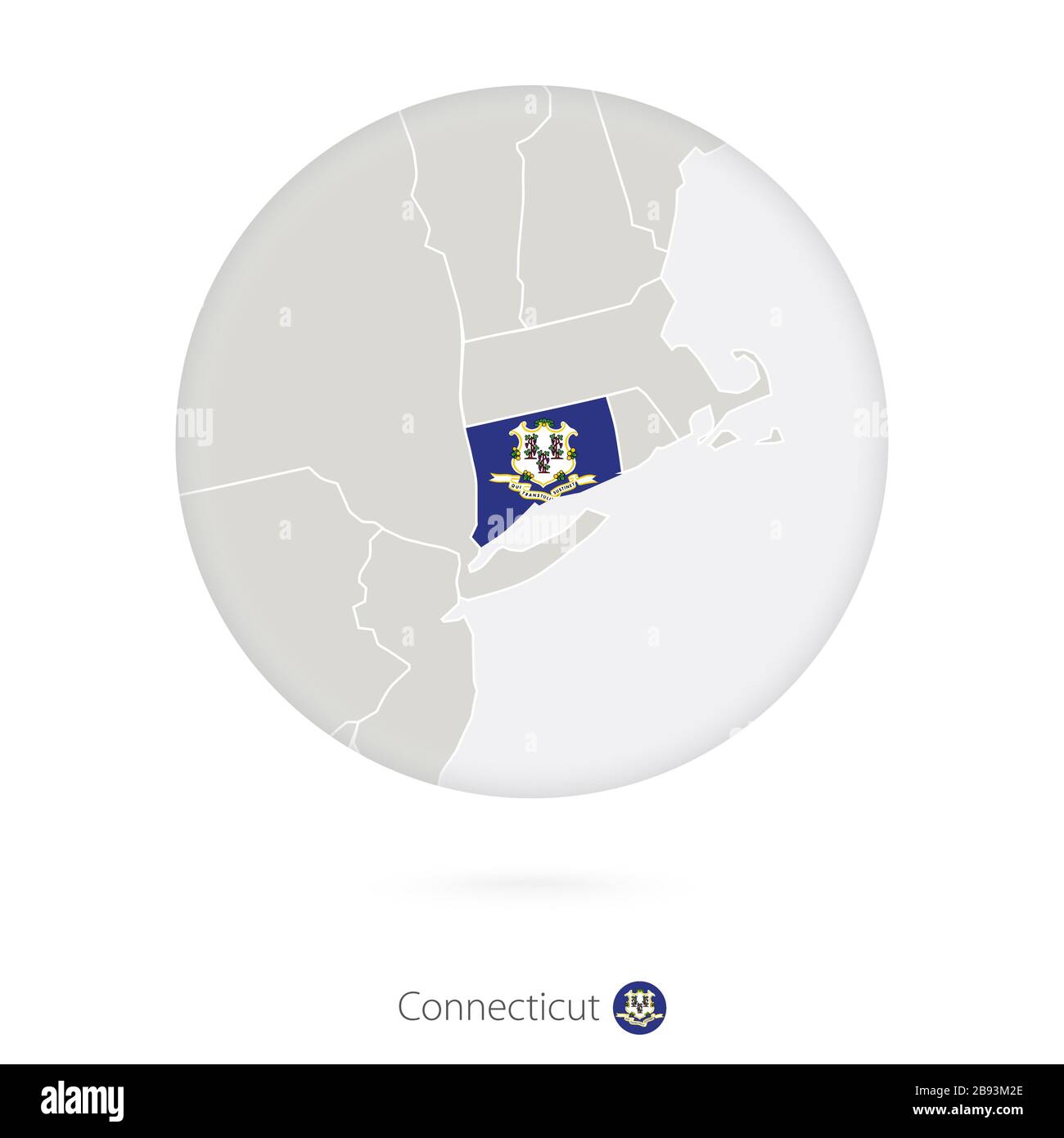 Map of Connecticut State and flag in a circle. Connecticut US State map ...