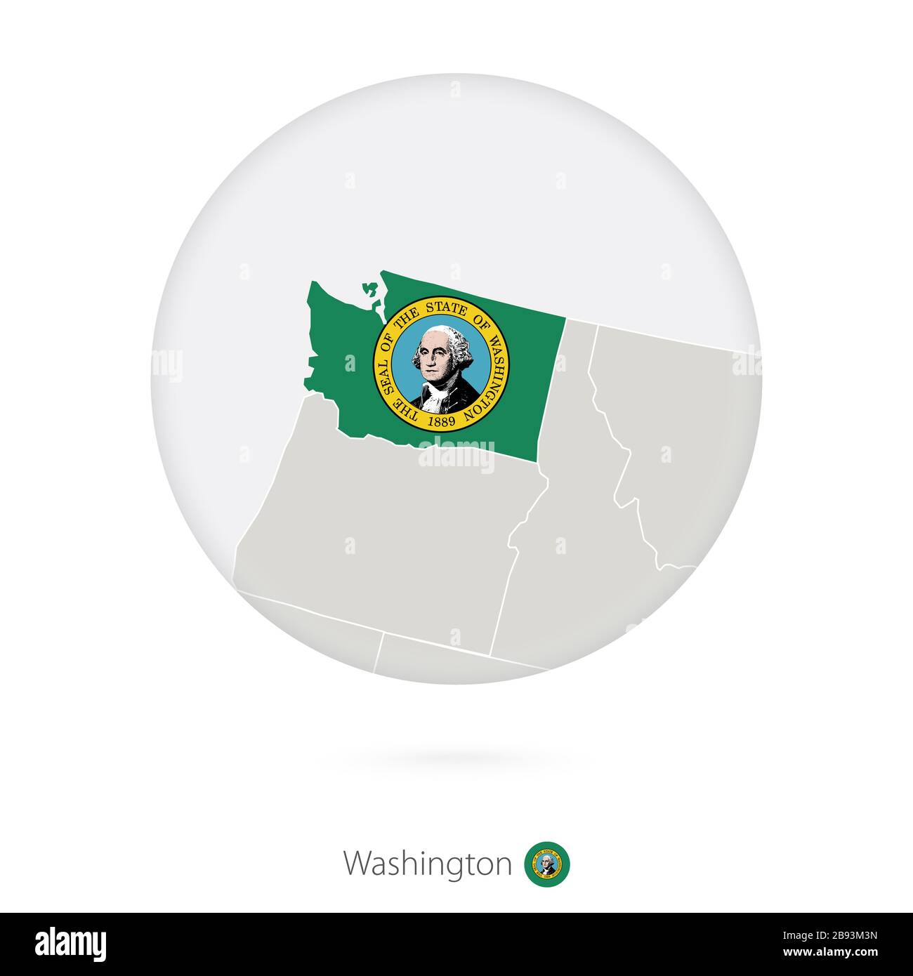 Map of Washington State and flag in a circle. Washington US State map ...