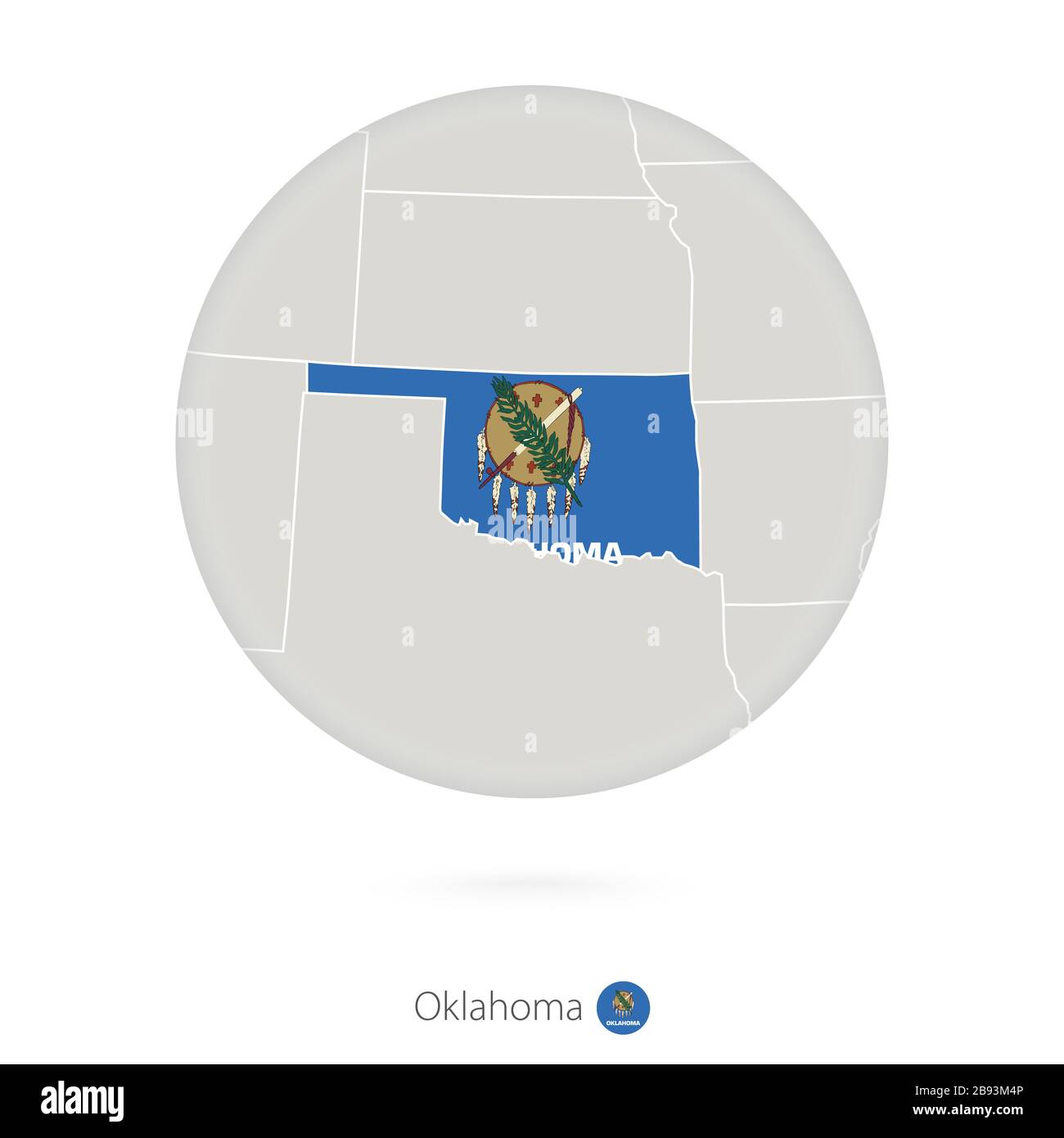 Map of Oklahoma State and flag in a circle. Oklahoma US State map ...