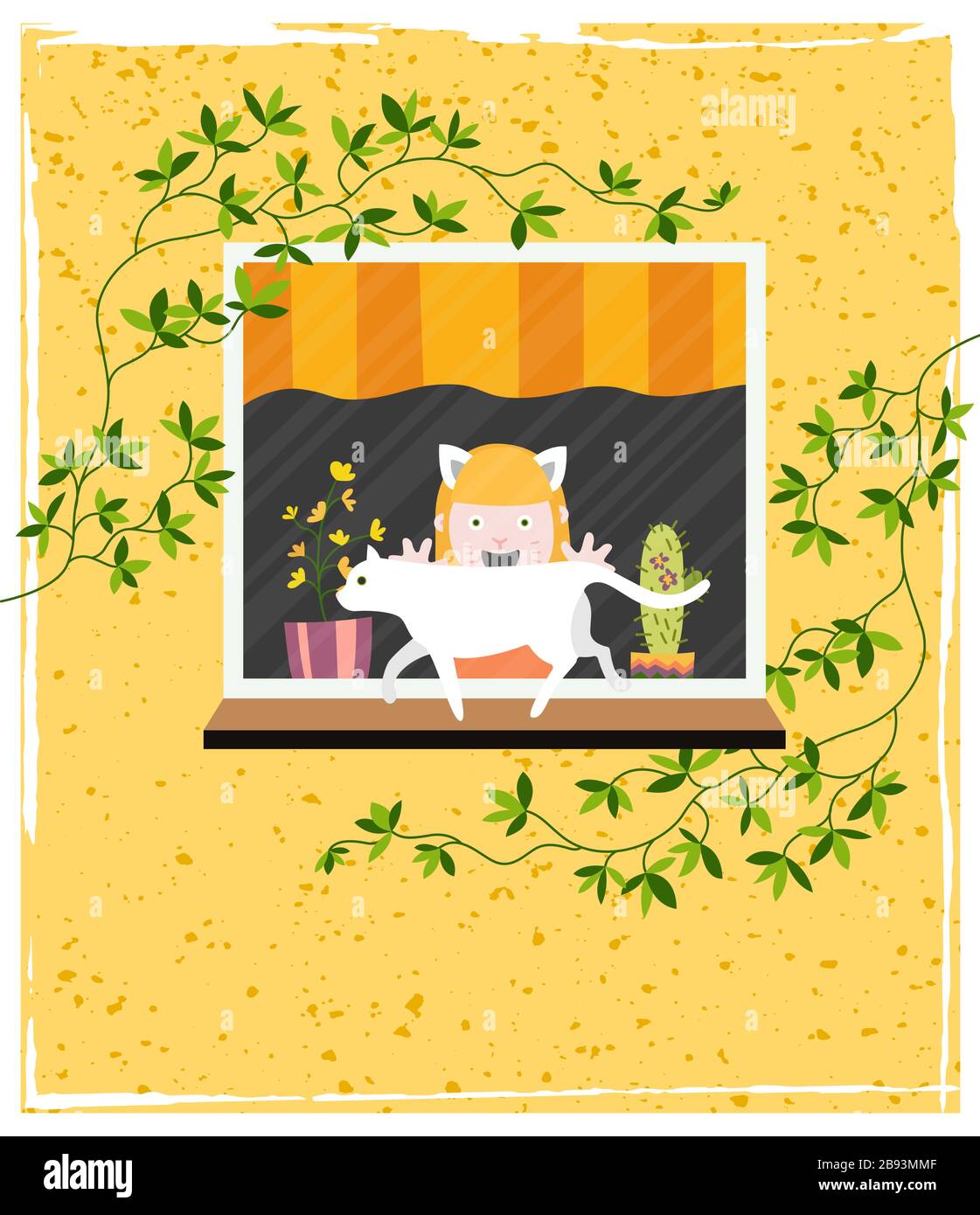 Cat behind a window Stock Vector Images - Alamy
