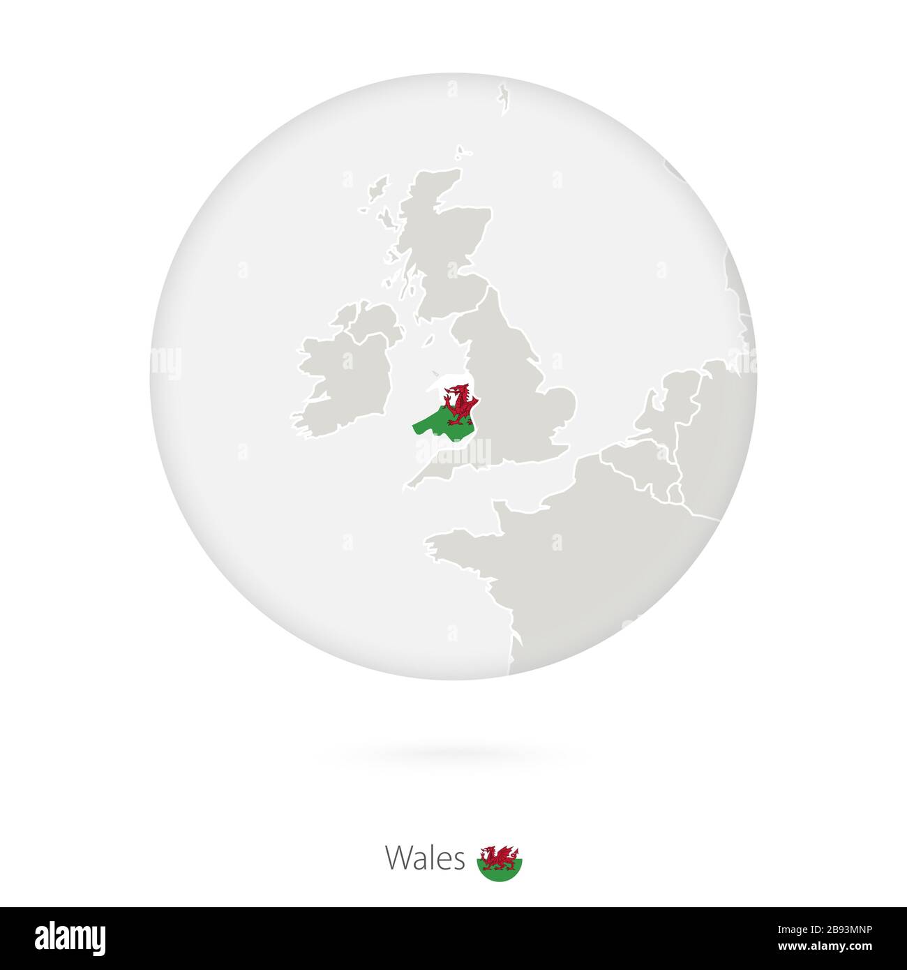 Map of Wales and national flag in a circle. Wales map contour with flag. Vector Illustration ...