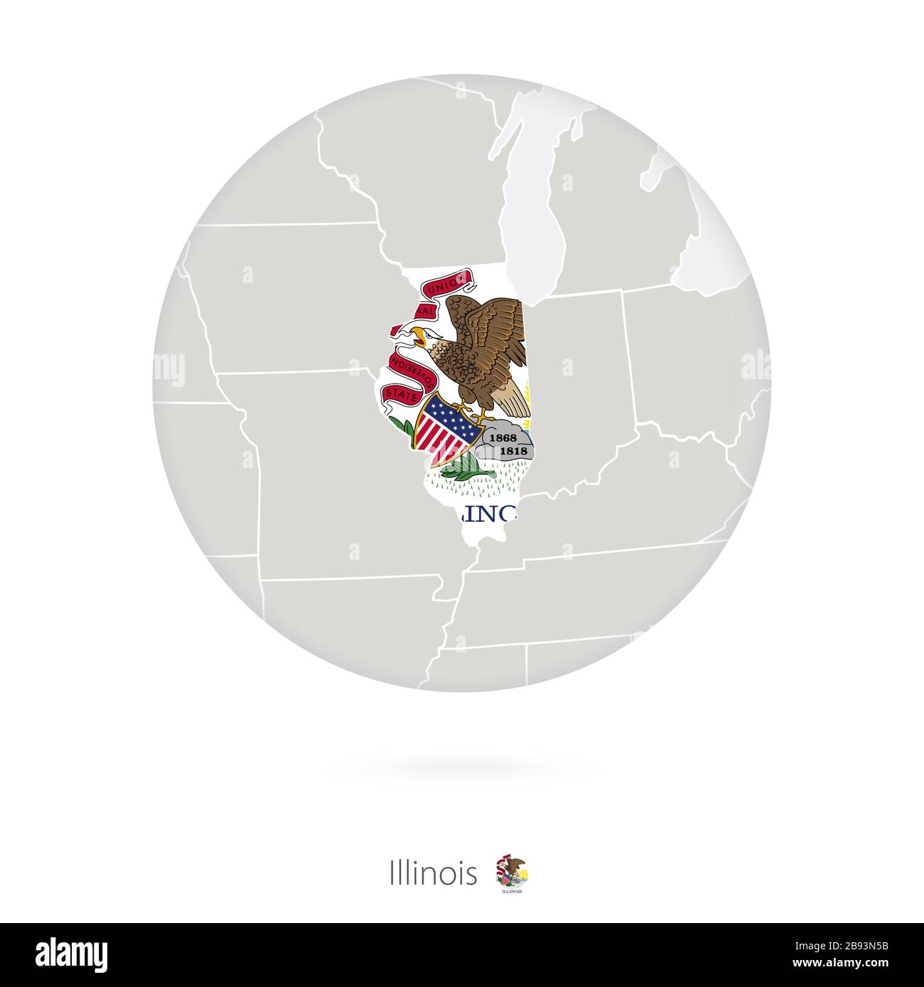 Map of Illinois State and flag in a circle. Illinois US State map ...