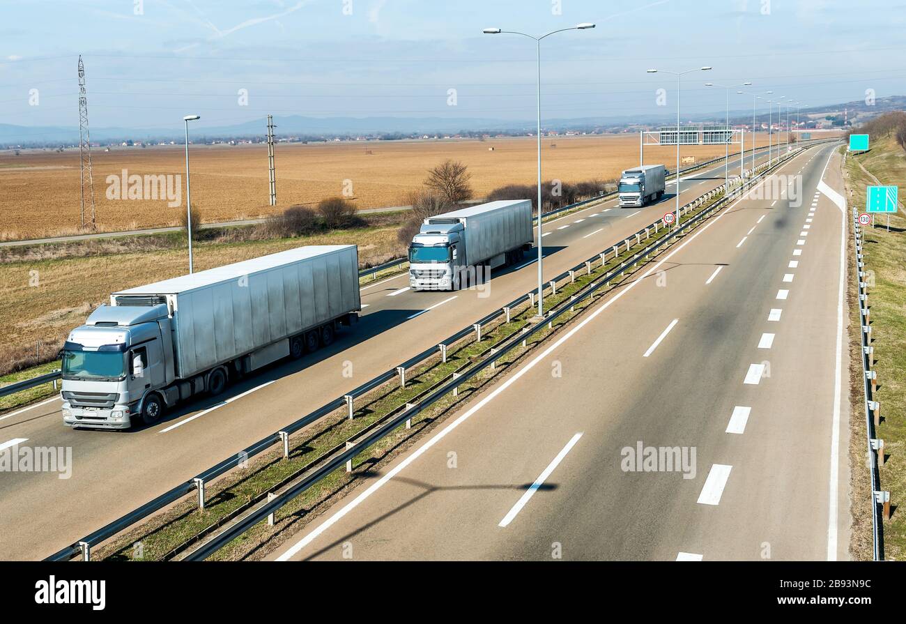 Three trailer trucks hi-res stock photography and images - Alamy