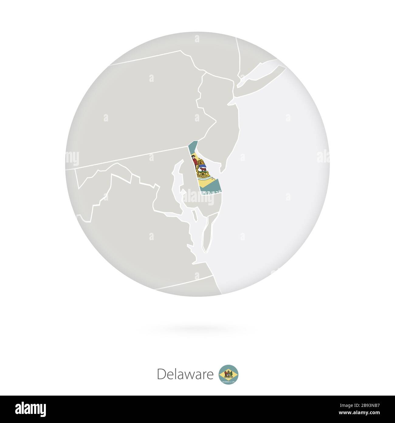 Map of Delaware State and flag in a circle. Delaware US State map ...