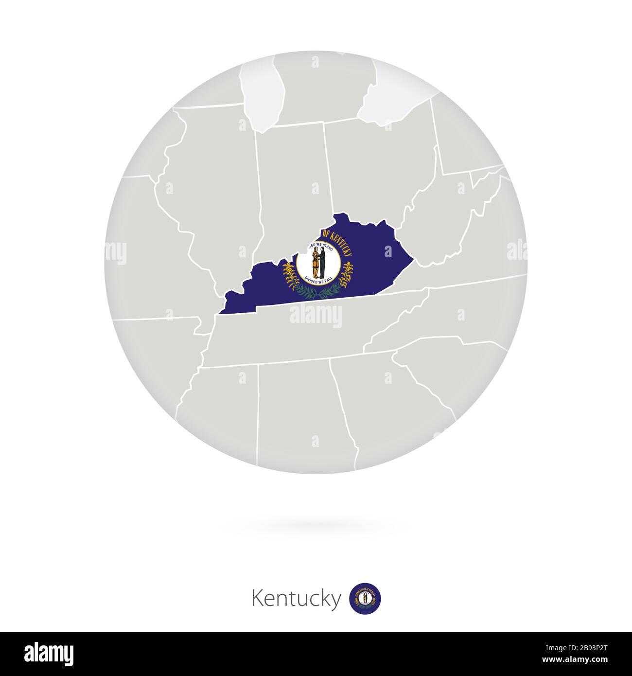 Map of Kentucky State and flag in a circle. Kentucky US State map ...