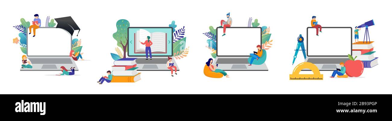 E-learning, online education at home. Modern vector illustration ...