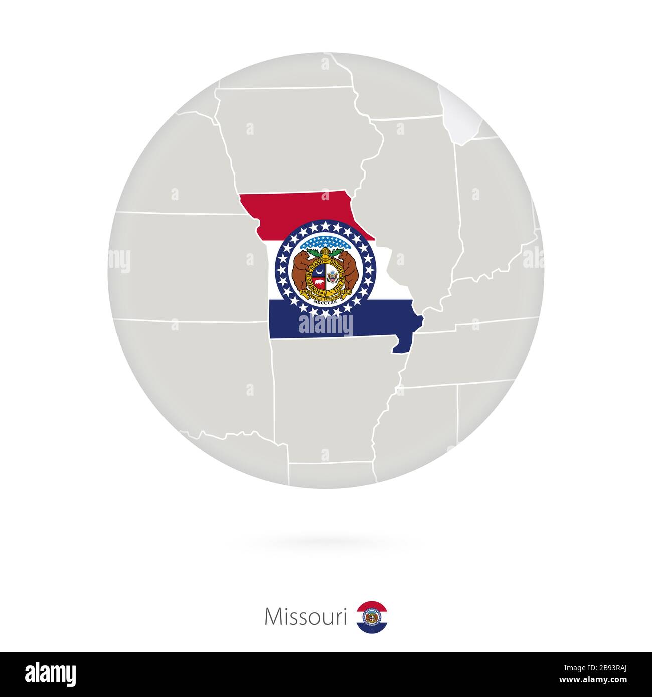 Map of Missouri State and flag in a circle. Missouri US State map ...