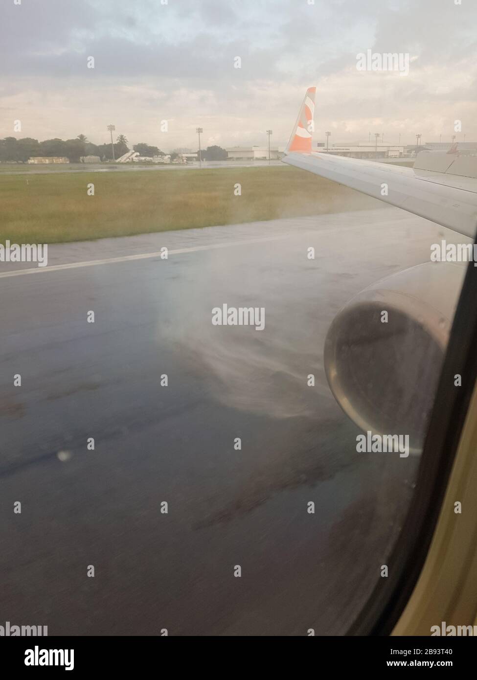 aerodynamic brake of an airplane in the rain Stock Photo - Alamy