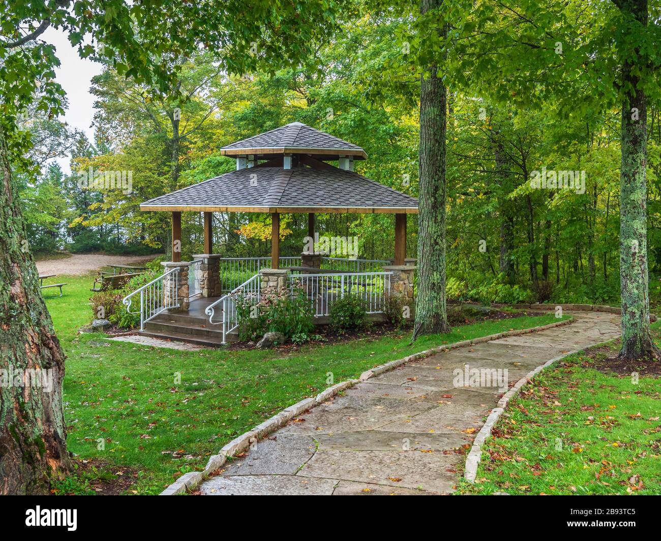 Picnic gazebo, Cave Point County Park, Door County, Wisconsin Stock ...
