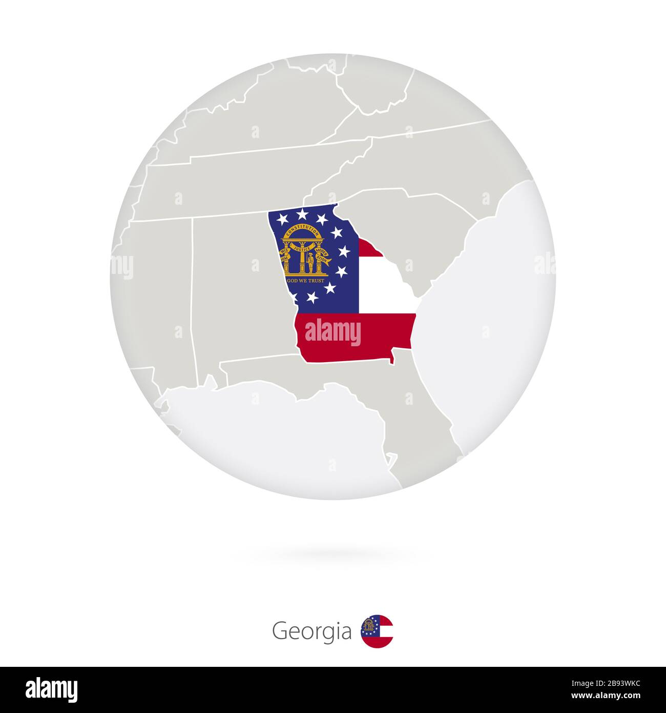 Map of Georgia State and flag in a circle. Georgia US State map contour ...