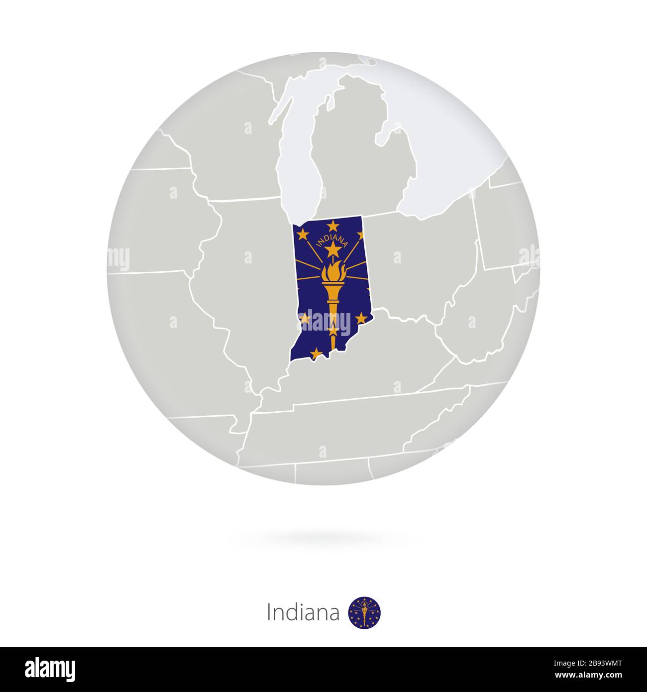 Map of Indiana State and flag in a circle. Indiana US State map contour ...