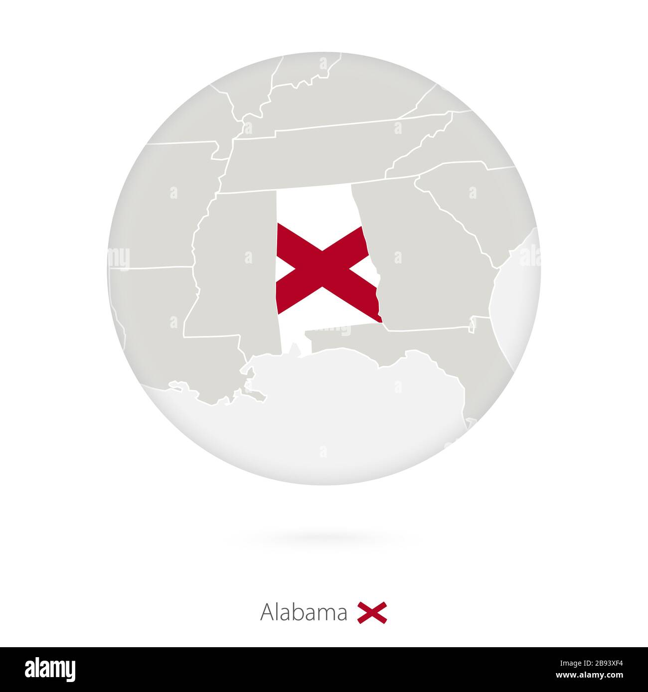 Map of Alabama State and flag in a circle. Alabama US State map contour ...