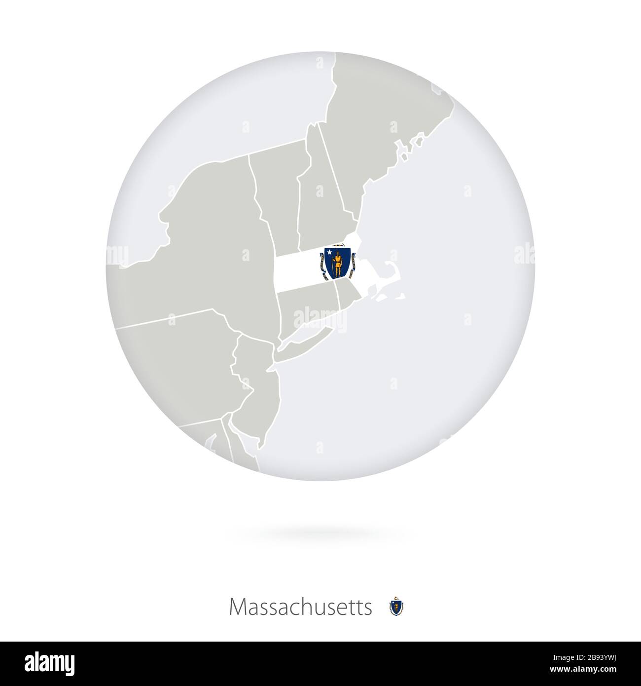 Map of Massachusetts State and flag in a circle. Massachusetts US State ...