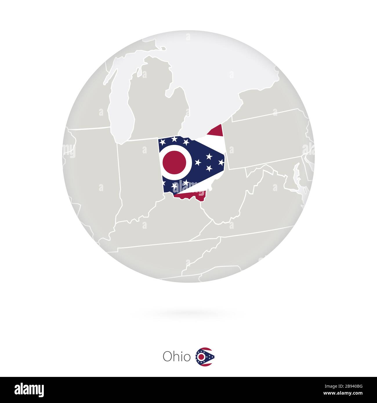 Map of Ohio State and flag in a circle. Ohio US State map contour with ...