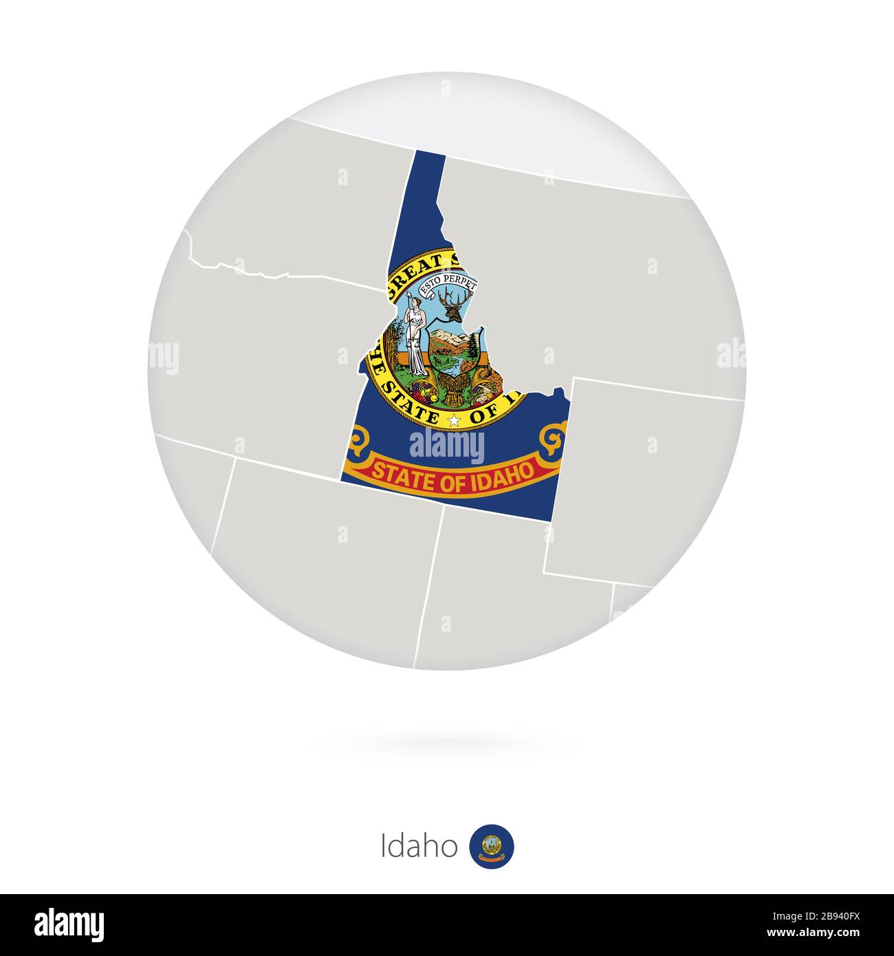 Map of Idaho State and flag in a circle. Idaho US State map contour ...