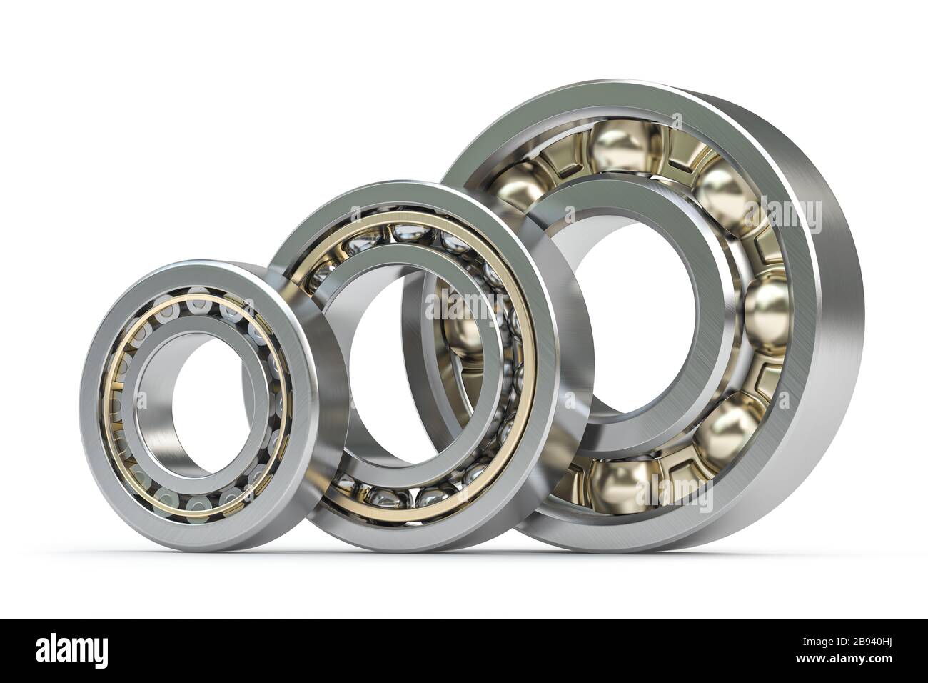 Bearings of different types isolated on white background. 3d ...