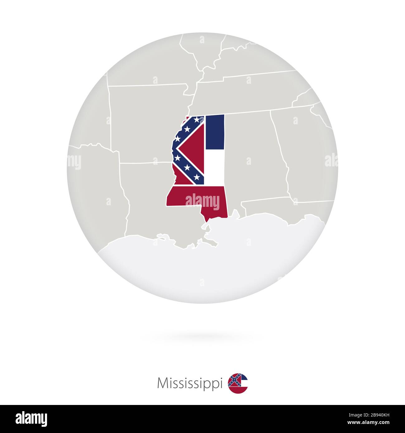 Map of Mississippi State and flag in a circle. Mississippi US State map ...