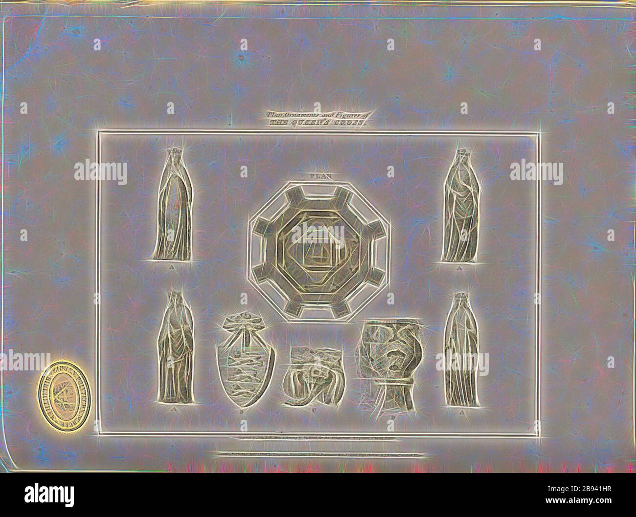 Plan, Ornaments and Figures of the Queen's Cross, Floor plan and ...