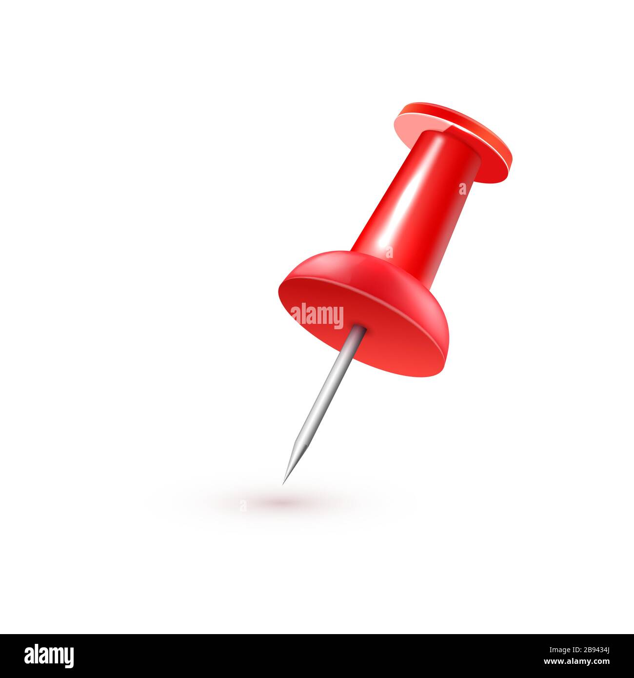 Realistic vector plastic glossy red push pin 3D vector icon on white ...