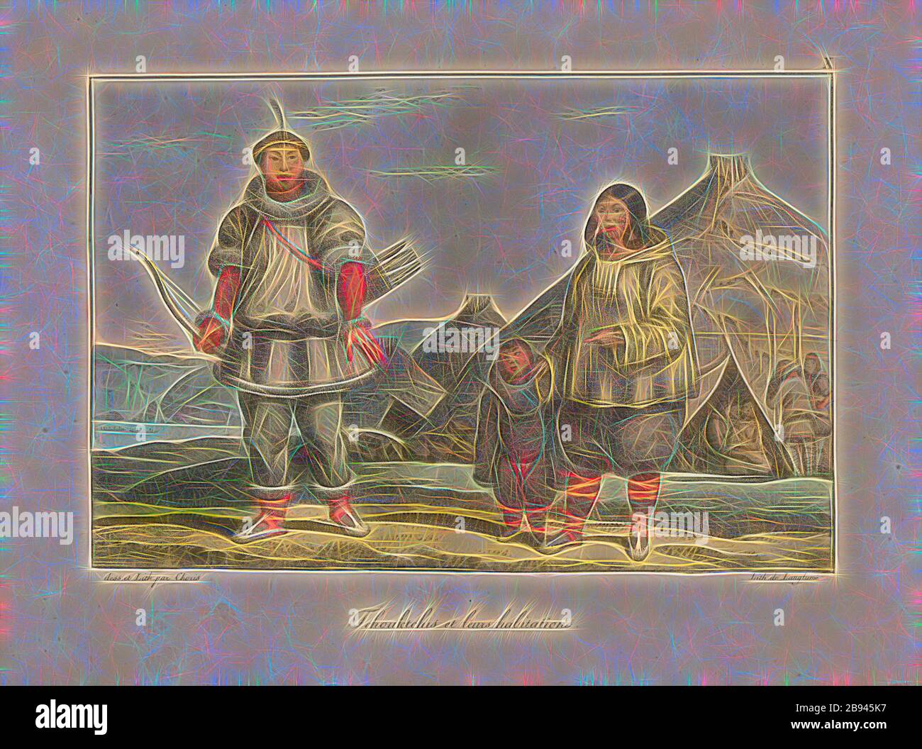 Chukchi and their homes, Chukchi in front of a tent, signed: dess., et ...