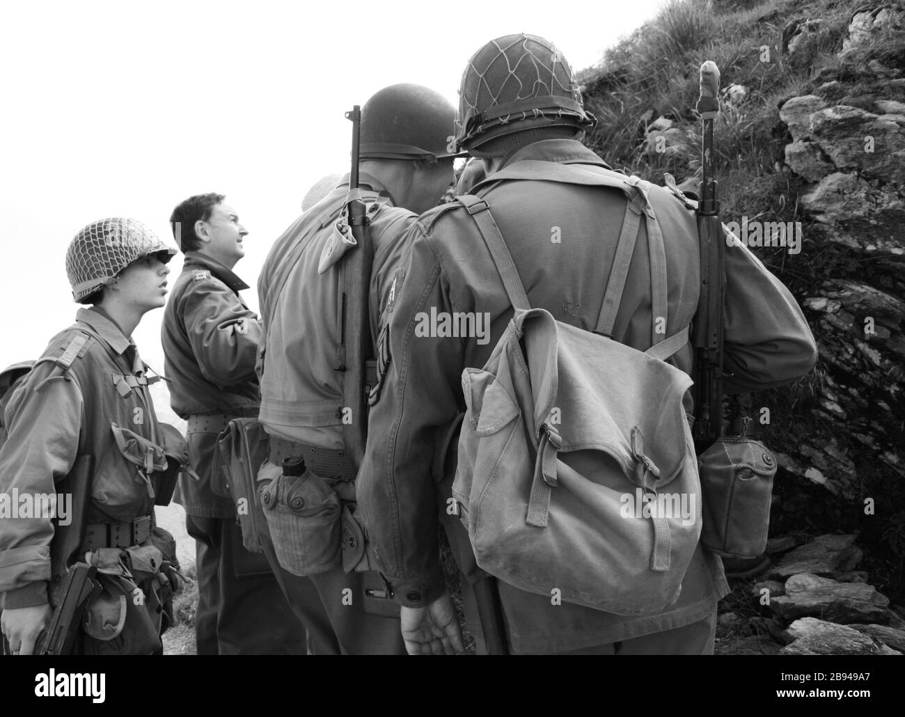 American allied soldiers in trench uniforms fight German enemies along ...