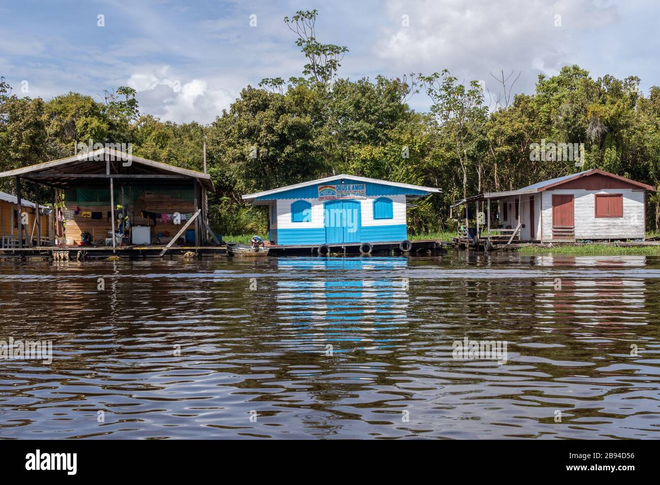 floating houses on the Amazon river in the city of Manaus in Brazil ...