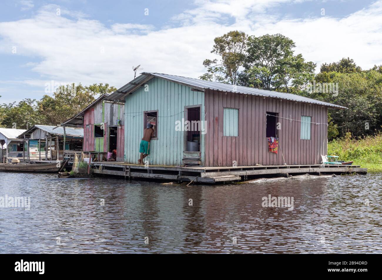 floating houses on the Amazon river in the city of Manaus in Brazil ...