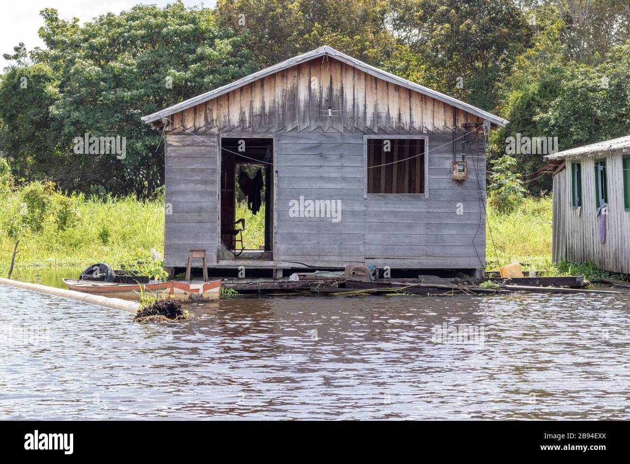 floating houses on the Amazon river in the city of Manaus in Brazil ...
