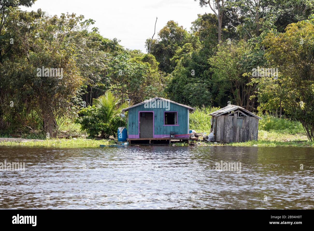 floating houses on the Amazon river in the city of Manaus in Brazil ...