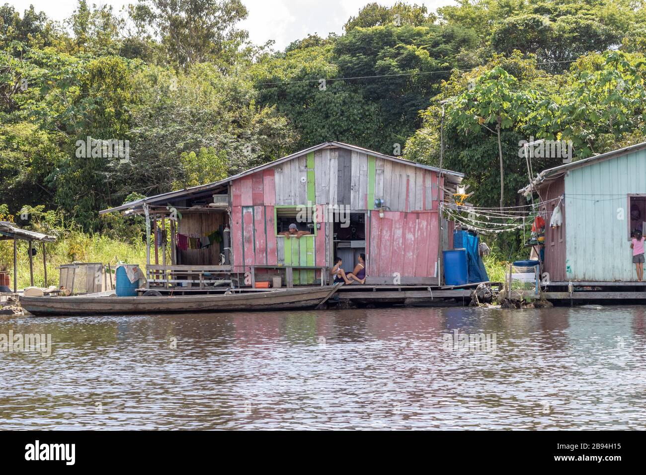 floating houses on the Amazon river in the city of Manaus in Brazil ...