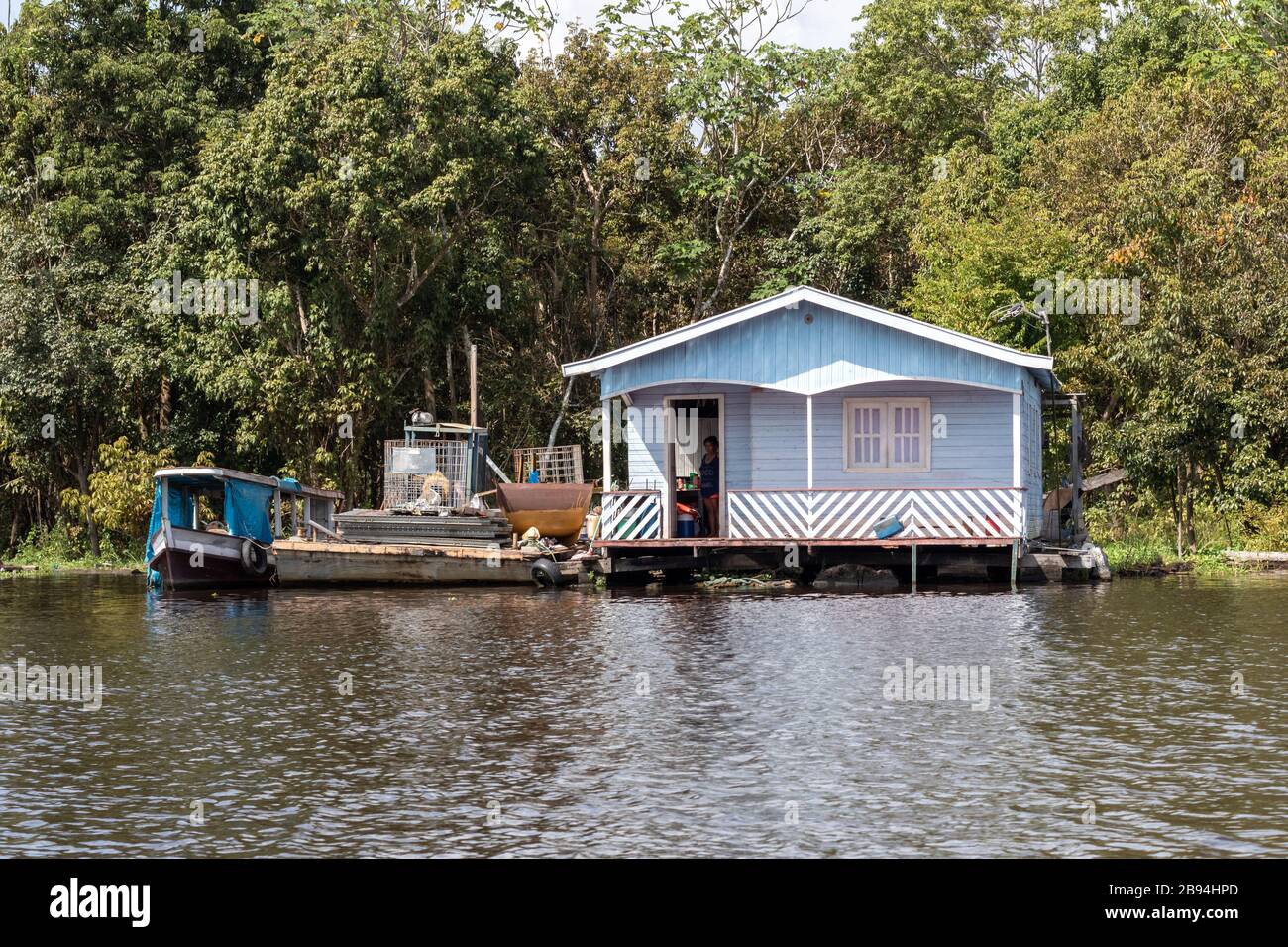 floating houses on the Amazon river in the city of Manaus in Brazil ...