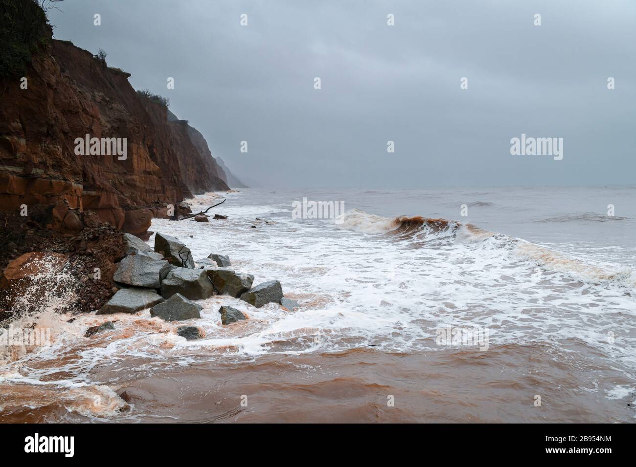 A stormy spring image of Red-Brown Mudstone at Salcombe Hill Cliff near ...