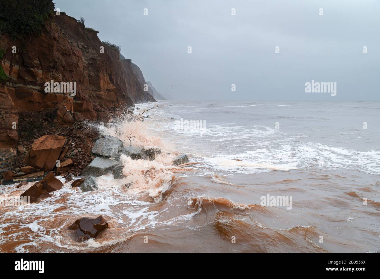 A stormy spring image of Red-Brown Mudstone at Salcombe Hill Cliff near ...