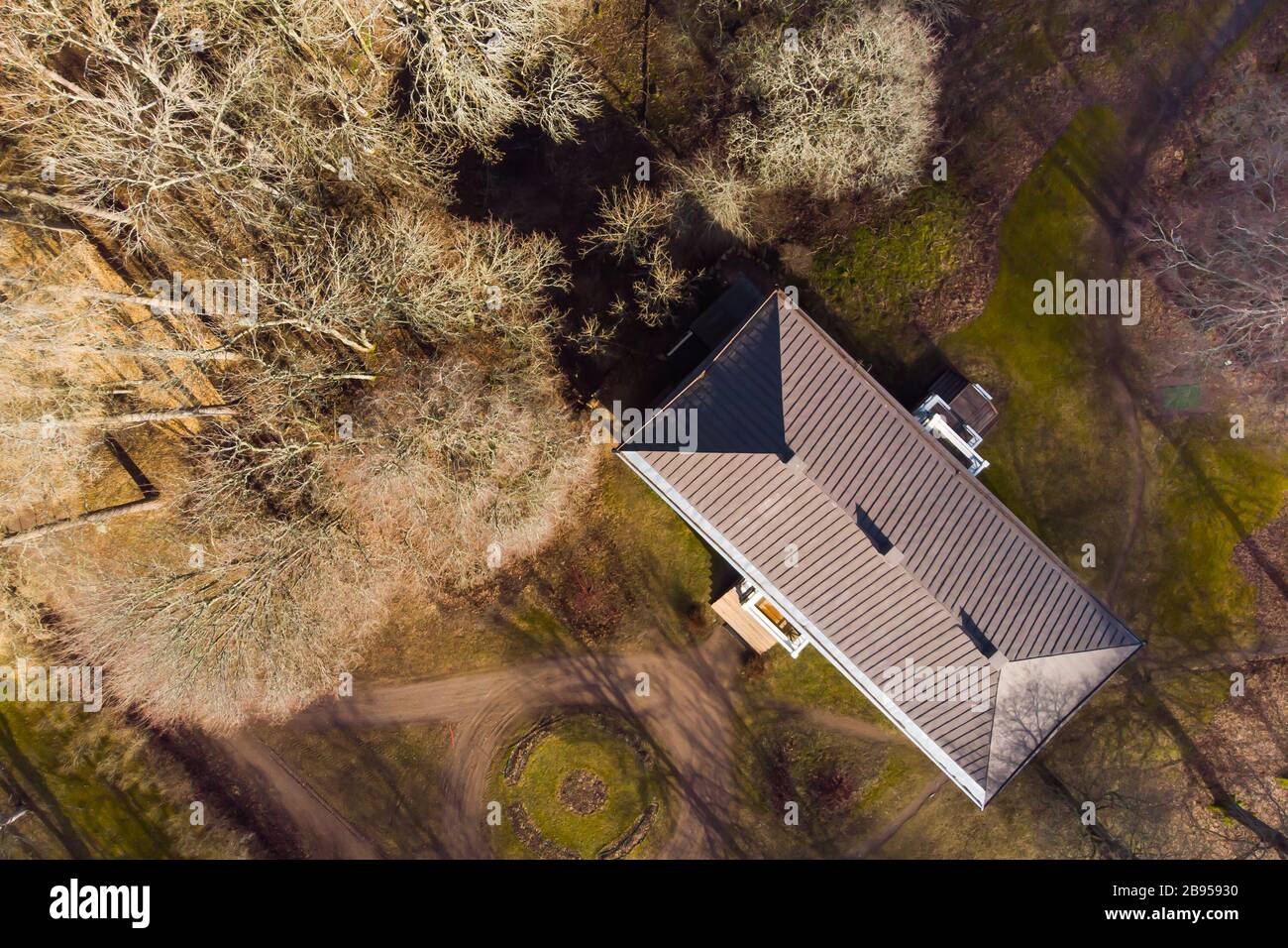 Aerial view of beautiful old building of abandoned Anjala manor Stock ...