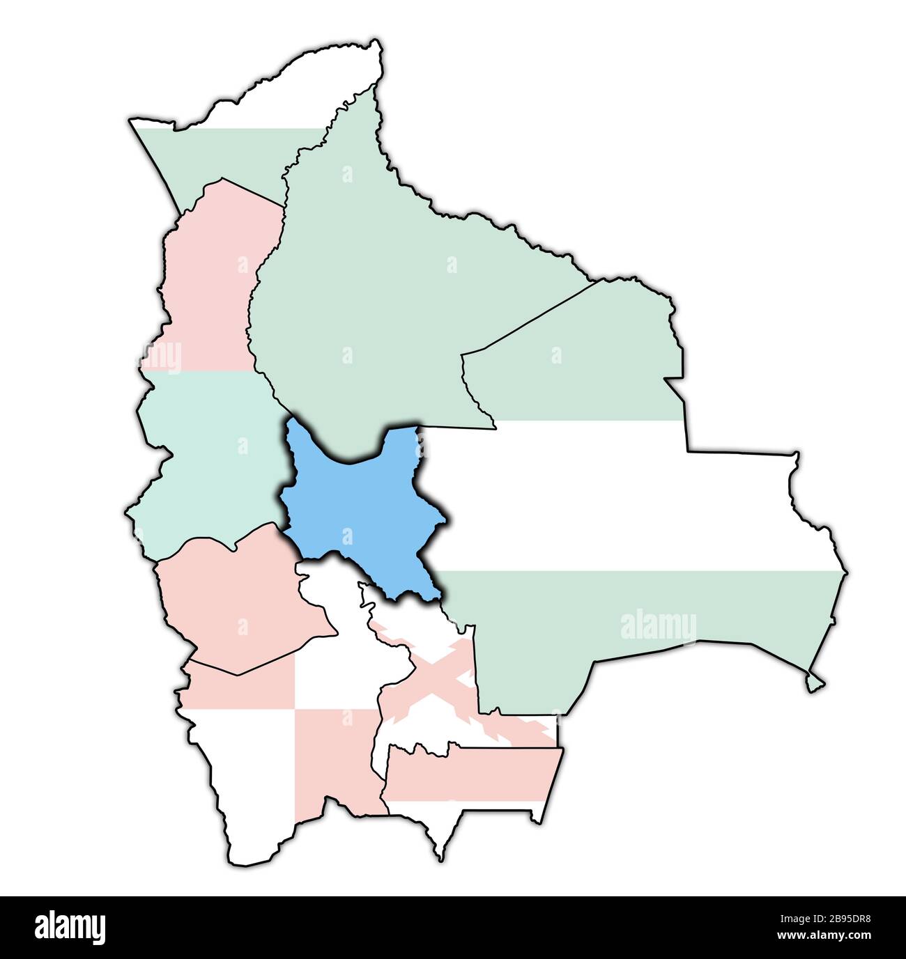 territory and flag of cochabamba region on map with administrative ...