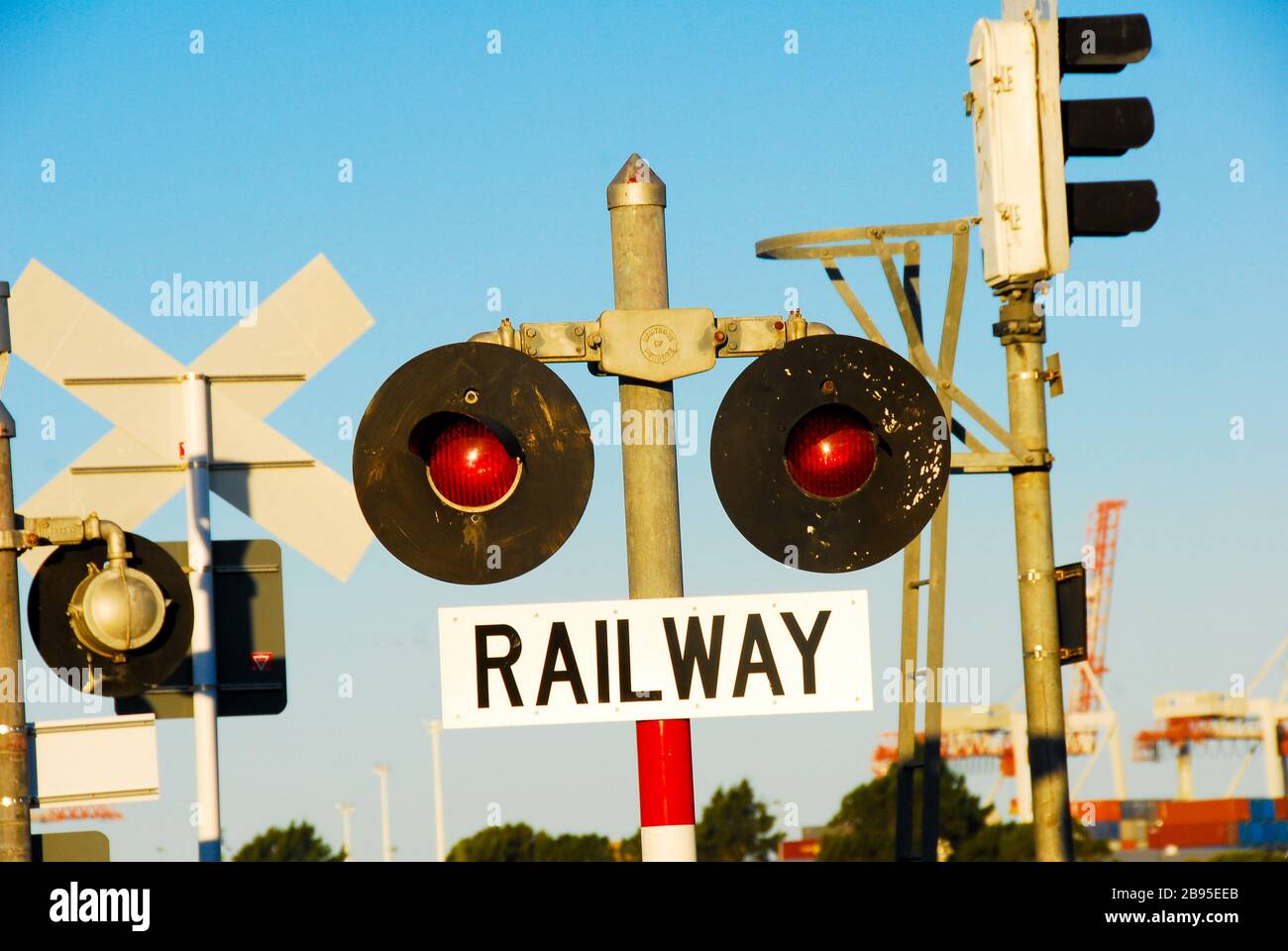 Train sign at a crossing place, Tauranga, New Zealand Stock Photo - Alamy