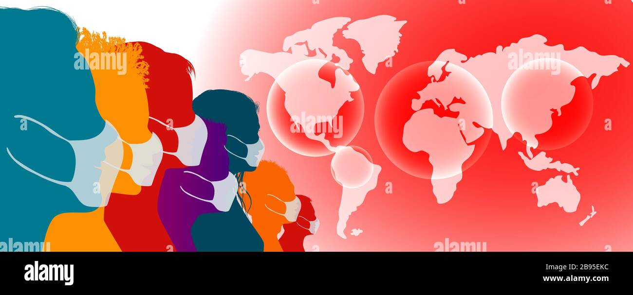 Coronavirus concept. Crowd of people protecting themselves against ...